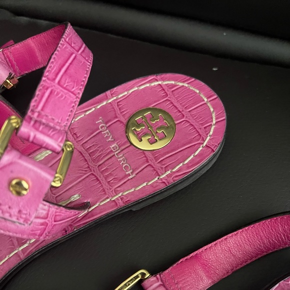 Tory Burch | Shoes | Tory Burch Pink Croc T Strap Sandals | Poshmark